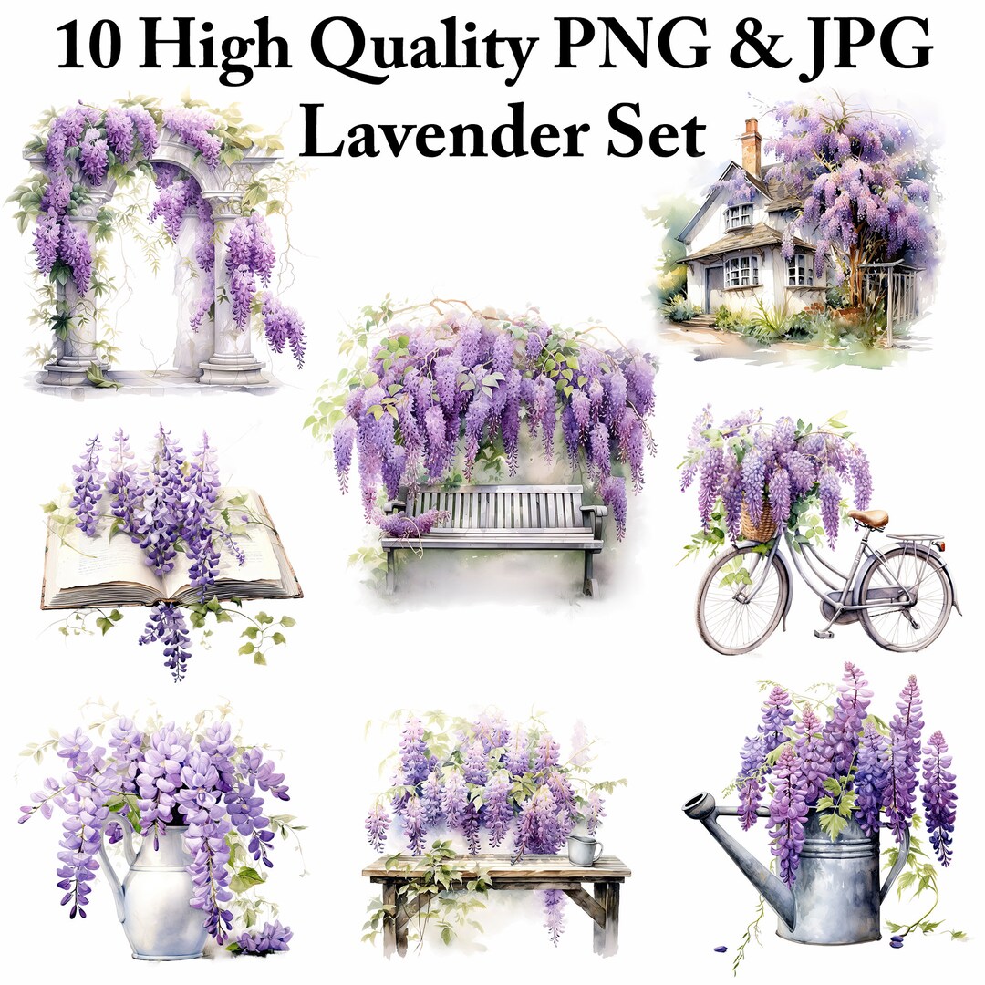 Lavender Watercolor Clipart Bundle - PNG & JPG Lavender Flowers for ...
