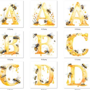 Honey Bee Alphabet Clipart: Watercolor Honeycomb Letters (PNG & JPG ...