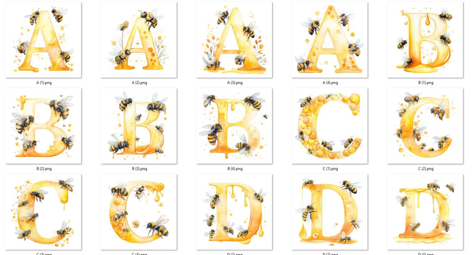 Honey Bee Alphabet Clipart: Watercolor Honeycomb Letters (PNG & JPG ...