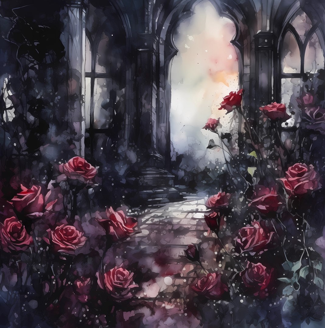 Gothic Red Rose Garden Digital Papers: Dark Academia's Romantic Essence ...