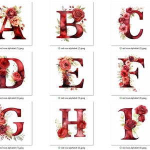 Red Rose Alphabet Clip Art Bundle PNG Sublimation Digital Crafting Junk ...