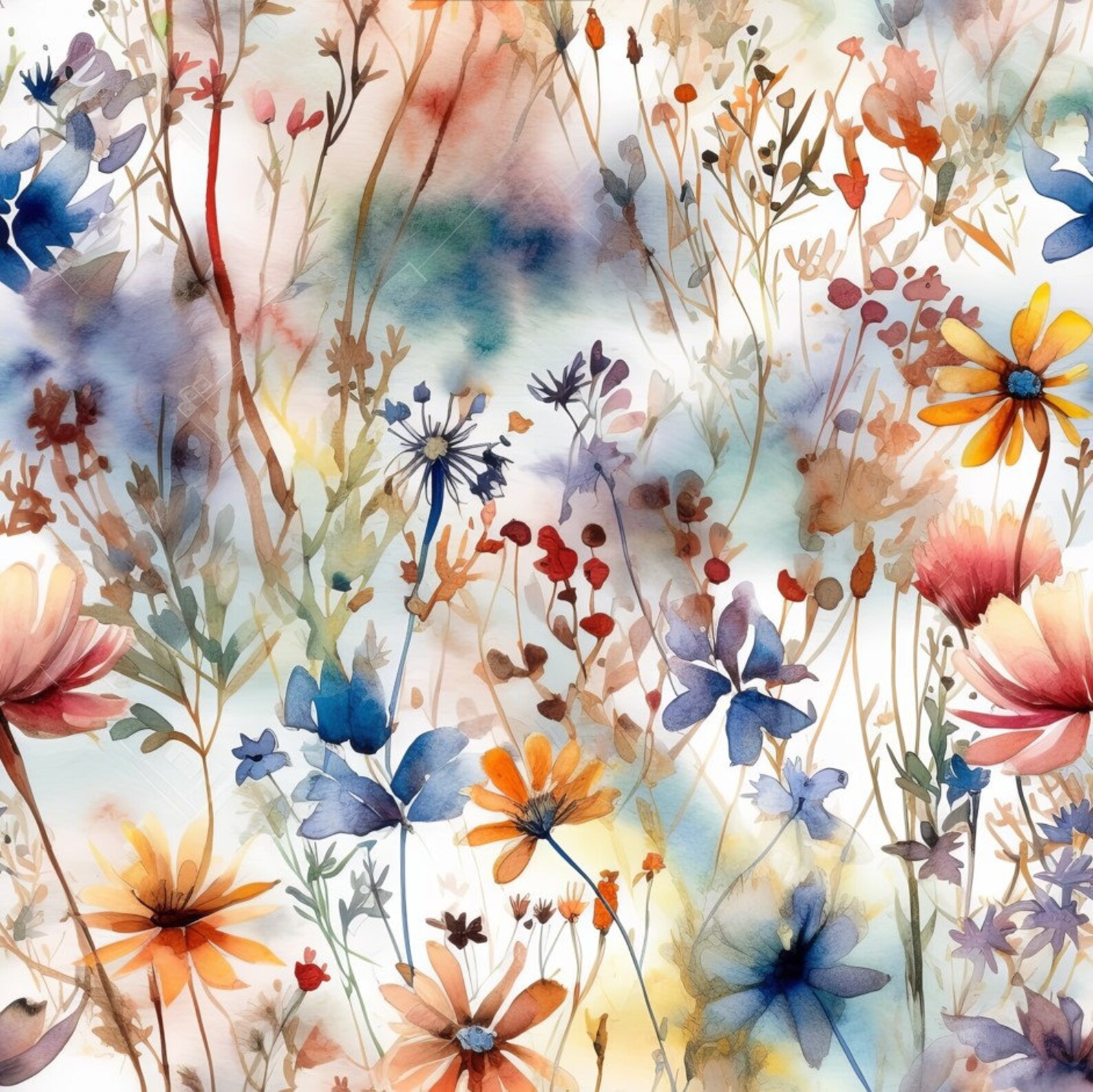 Wildflower Meadow Digital Paper Set Floral Designs, Seamless Floral ...