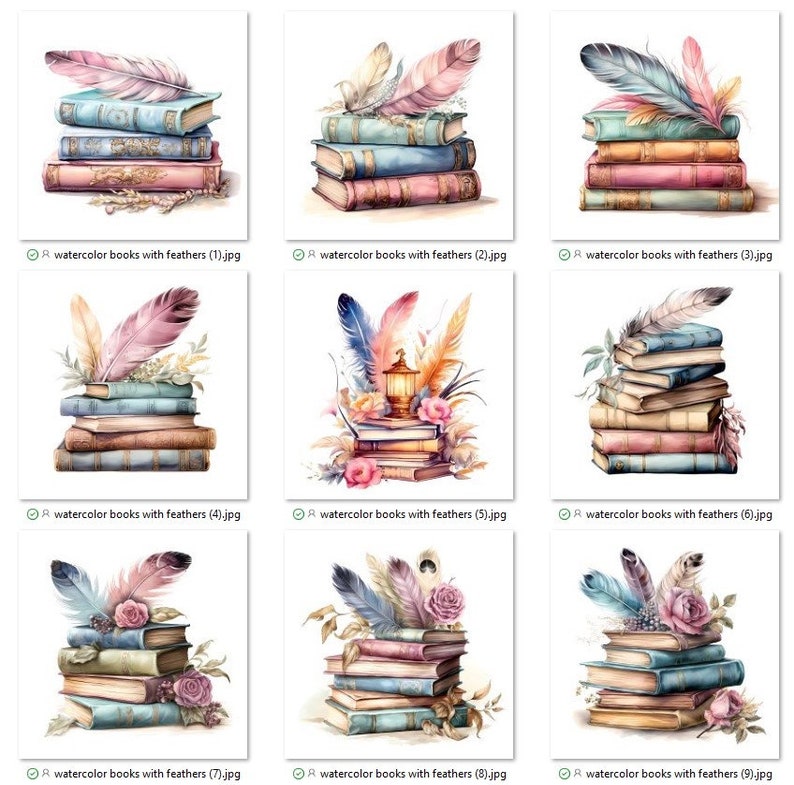 25 PNG Watercolor Feather Books Clipart Book Clip Art Book - Etsy