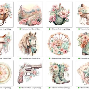 36 Country Boho Cowgirl Clipart Bundle: Watercolor Floral Western PNG ...