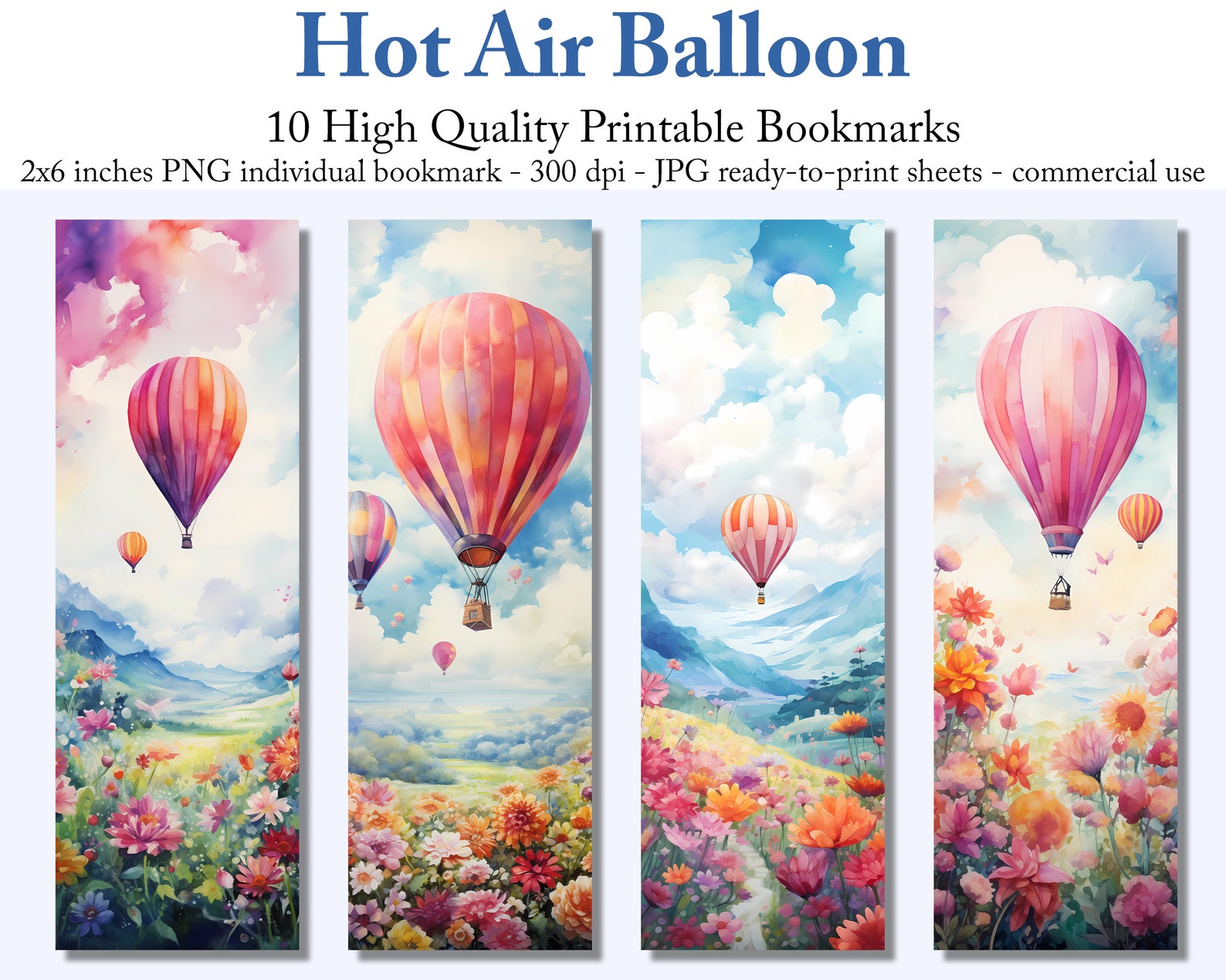 Watercolor Hot Air Balloon Bookmarks: Printable Designs (digital Download) - Etsy