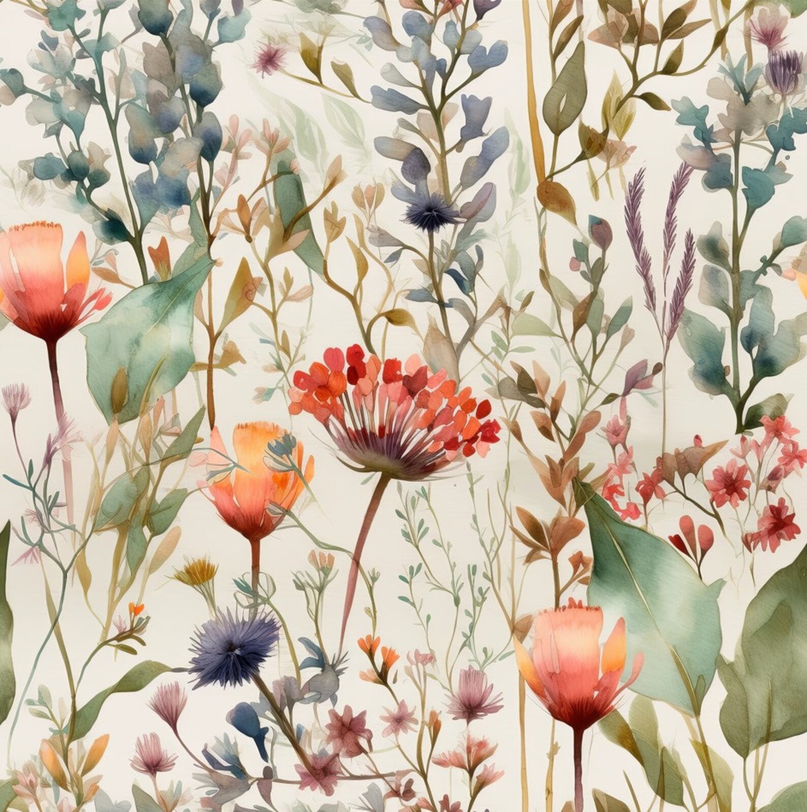 Wildflower Meadow Digital Paper Set Floral Designs, Seamless Floral ...