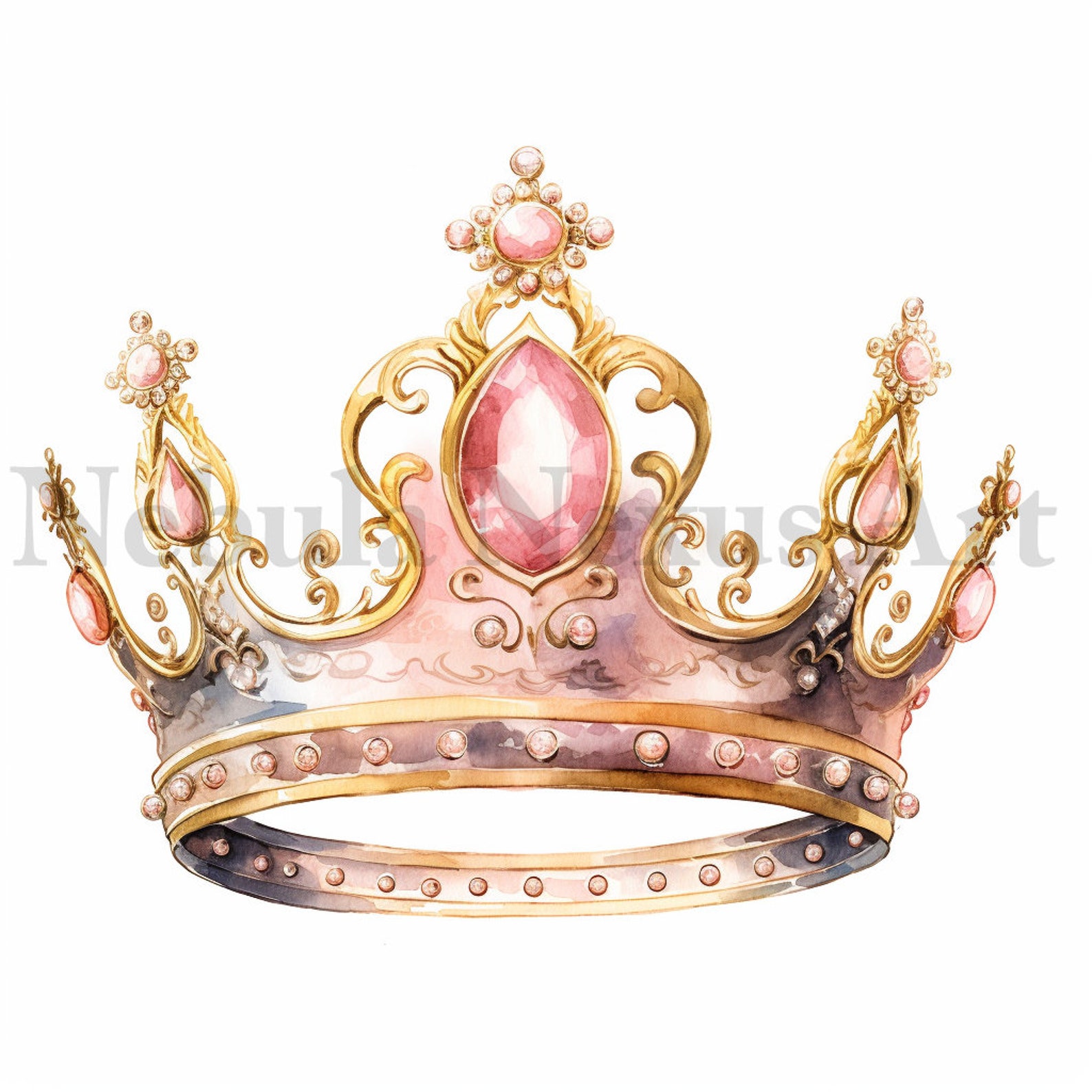 8 High Quality Watercolor Golden Pink Crown JPG, Vintage Princess ...