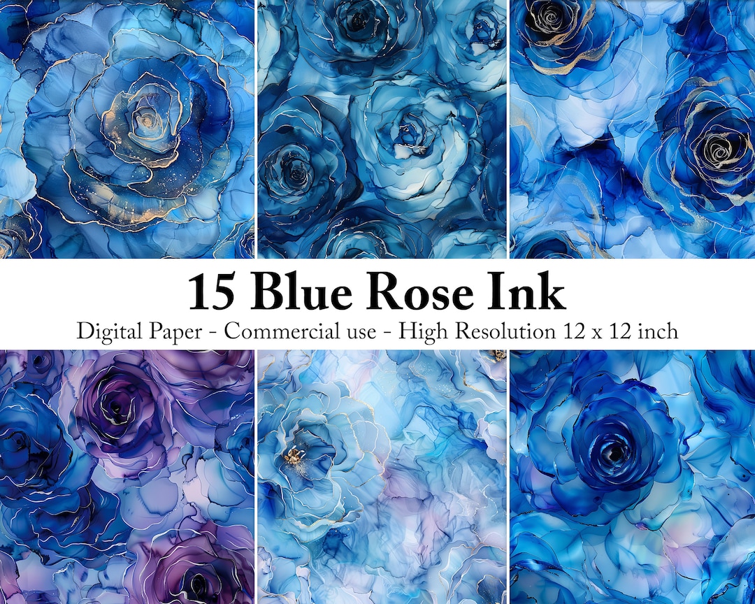 Blue Rose Ink Digital Paper: Floral Patterns (commercial Use) - Etsy