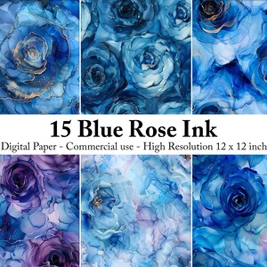 Blue Rose Ink Digital Paper: Floral Patterns (commercial Use) - Etsy