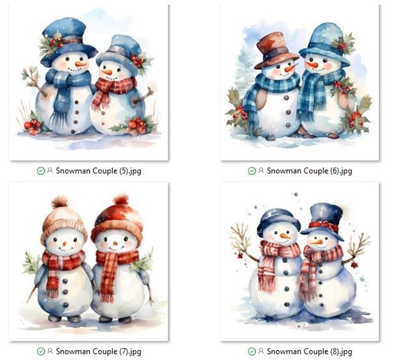 15 Watercolor Snowman Couple Clipart PNG JPG, Digital Download ...