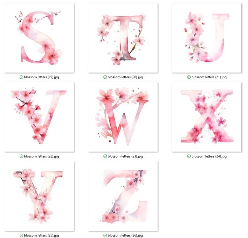 Cherry Blossom Watercolor Alphabet Clipart: Floral Spring Letters ...