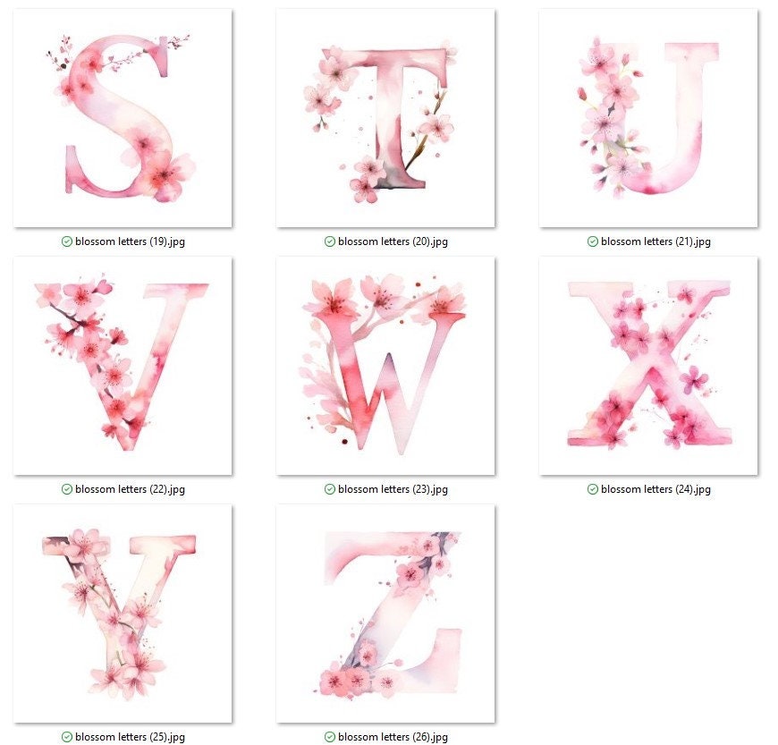 Cherry Blossom Watercolor Alphabet Floral Spring Letters Clipart Set ...