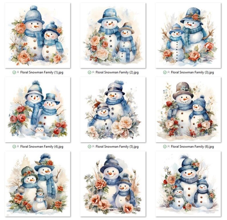 Watercolor Snowman Family Clipart Bundle: Winter PNG (digital Download ...