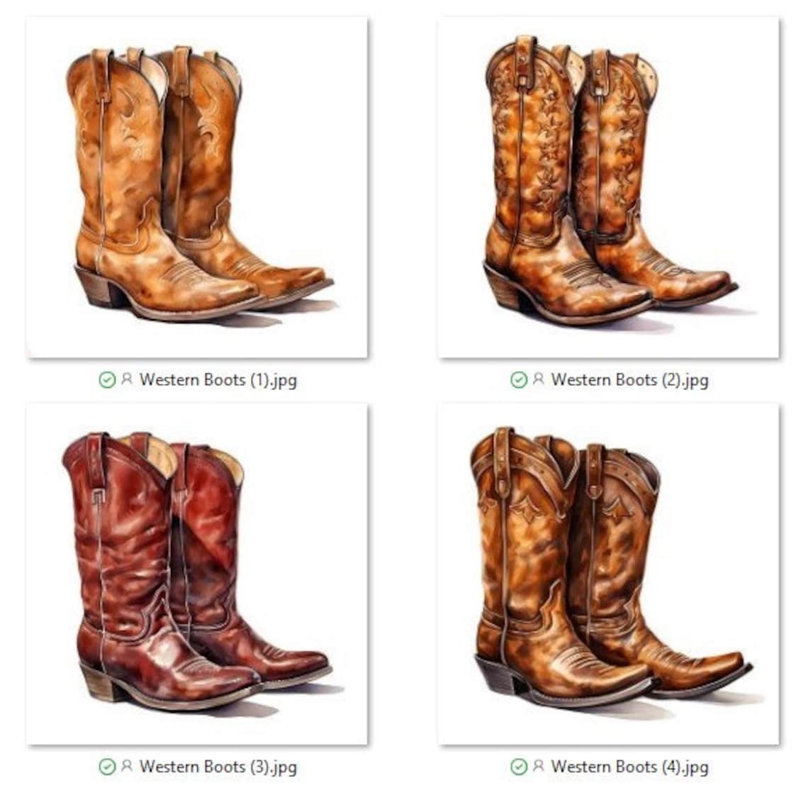 Watercolor Cowboy Boots Clipart: Rustic Western PNG Bundle (commercial ...