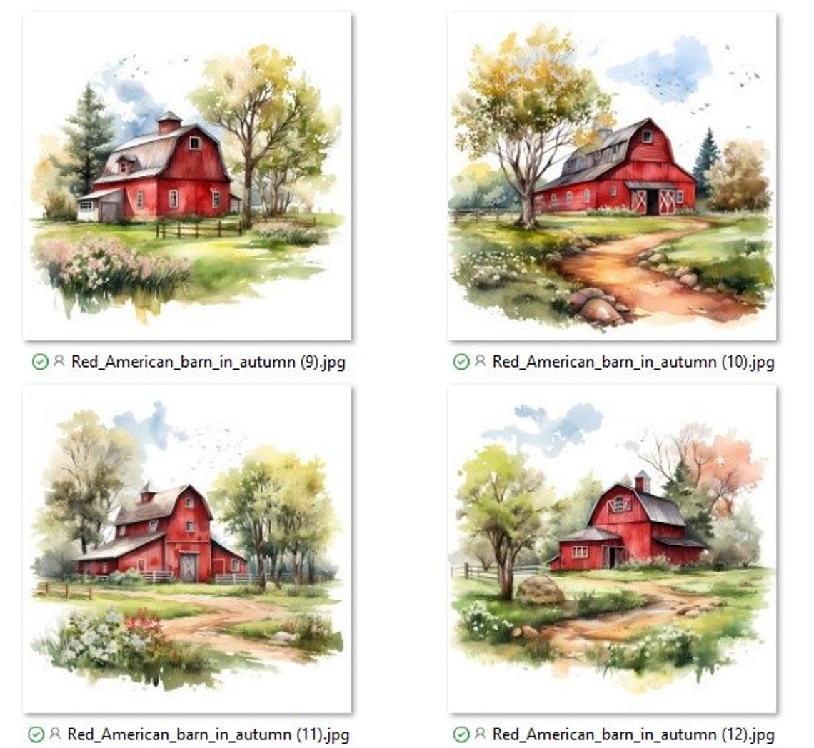 16 Red Farm Barn Watercolor Clipart Farmhouse Clipart Barn Bundle PNG ...