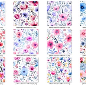 23 Watercolor Seamless Patterns Flowers Digital Paper Pack Elegant ...