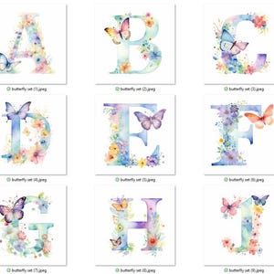 Pastel Butterfly Alphabet Clipart - Watercolor Floral Letters for ...