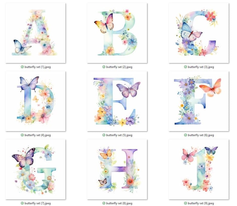 Pastel Butterfly Alphabet Clipart - Watercolor Floral Letters for ...