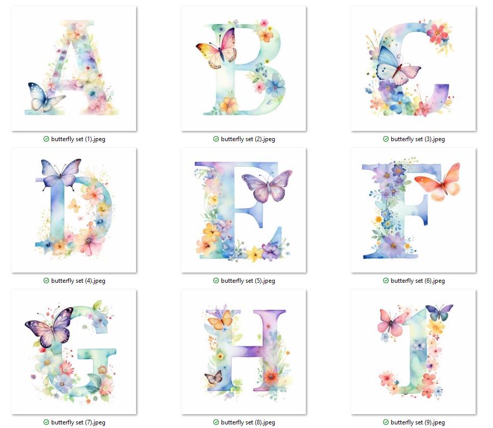 Pastel Butterfly Alphabet Clipart - Watercolor Floral Letters for ...
