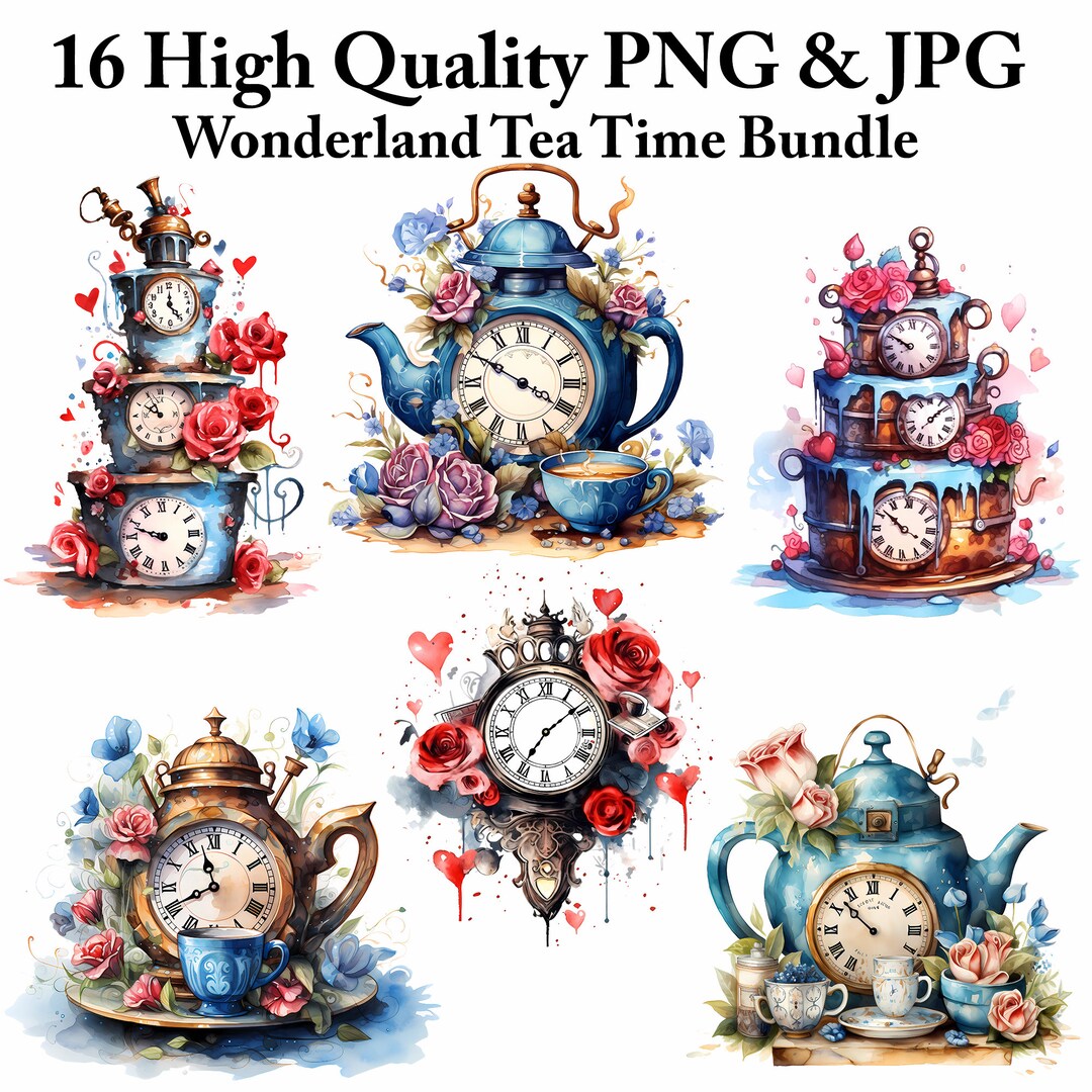 Alice in Wonderland Clipart: Watercolor Tea Party PNG Images (digital ...