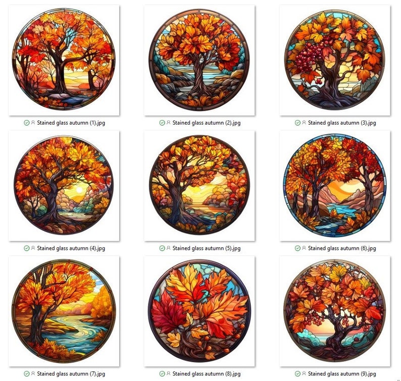 Stained Glass Autumn Clipart Bundle: Fall Leaves, Trees (PNG) - Etsy