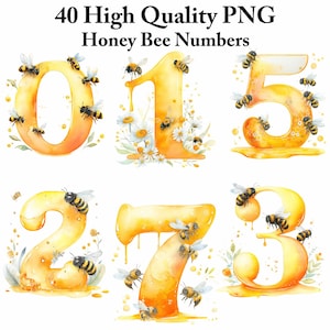Honey Bee Number Clipart: Watercolor Bumblebee, Honeycomb (digital ...