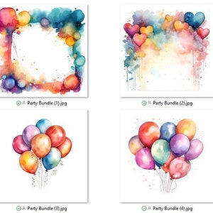 Watercolor Party Bundle Clipart PNG, Presend and Balloons Clipart ...