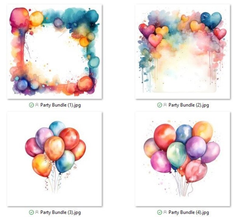 Watercolor Party Bundle Clipart PNG, Presend and Balloons Clipart ...