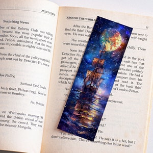 Celestial Nautical Adventure Bookmarks - 12 Printable Ship & Moon Night ...