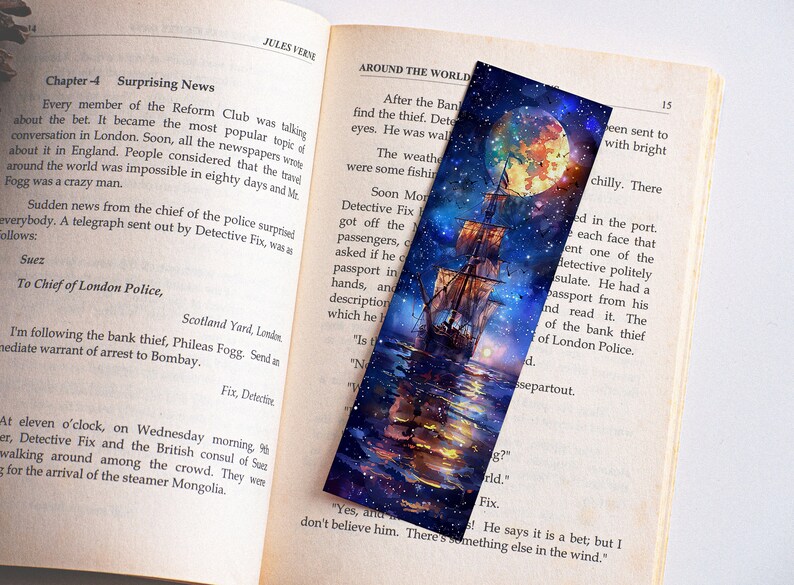 Celestial Nautical Adventure Bookmarks 12 Printable Ship & Moon Night ...