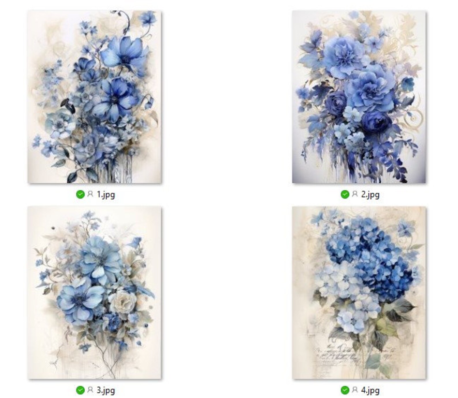 Blue Flowers Digital Paper: Watercolor Floral Scrapbook Kit (digital ...