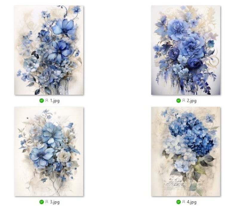 Blue Flowers Digital Paper: Watercolor Floral Scrapbook Kit (digital ...