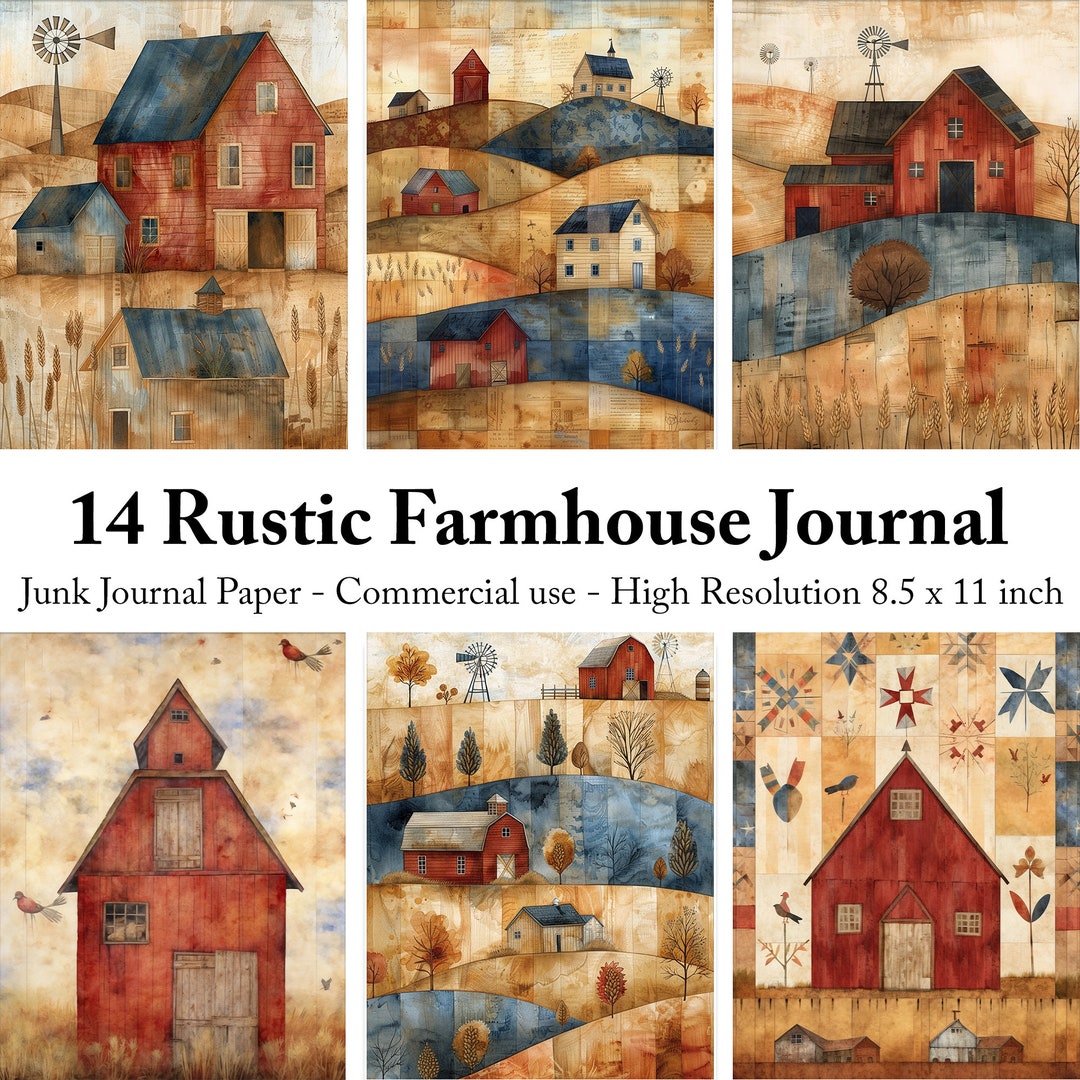 Rustic Farmhouse Junk Journal, Digital Watercolor Countryside Paper ...