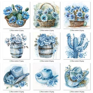 Watercolor Blue Western Clipart Bundle (PNG & JPG) - Etsy