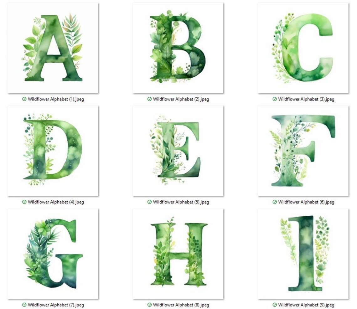 Watercolor Wildflower Alphabet Clipart: Floral Letters A-Z (PNG & JPG ...