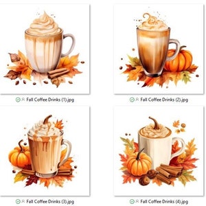 Watercolor Fall Coffee Clipart: Autumn Drinks, Thanksgiving Images (PNG ...