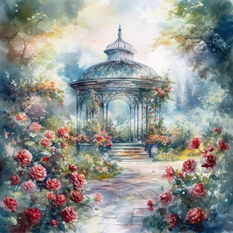 Enchanted Rose Arbor Digital Papers: Romantic Garden High-resolution ...