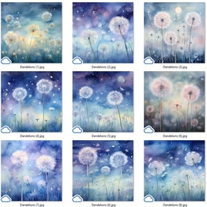 Whimsical Dandelions Digital Paper Set: Magical Night Sky Florals ...