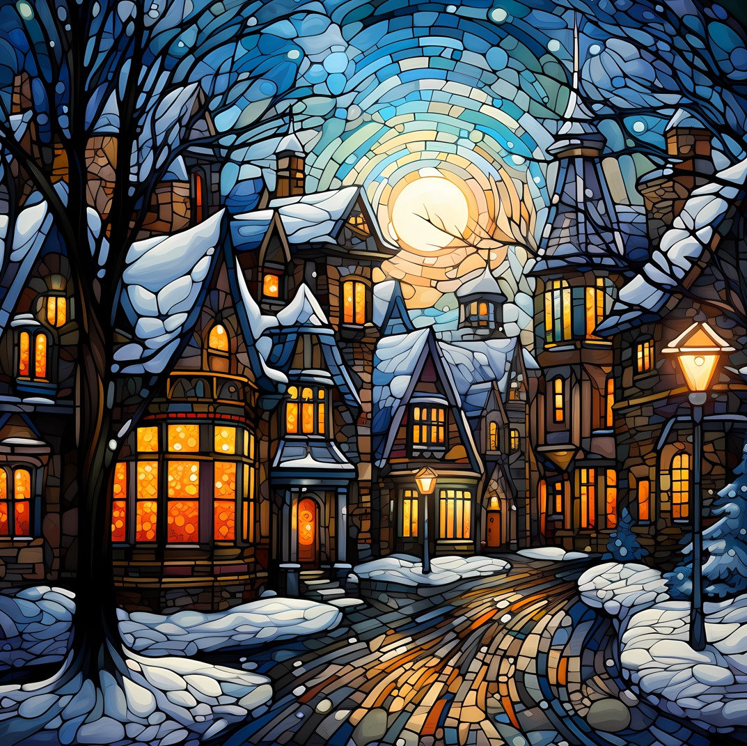 17 Printable Stained Glass Winter Town Digital Paper, Winter Holiday ...