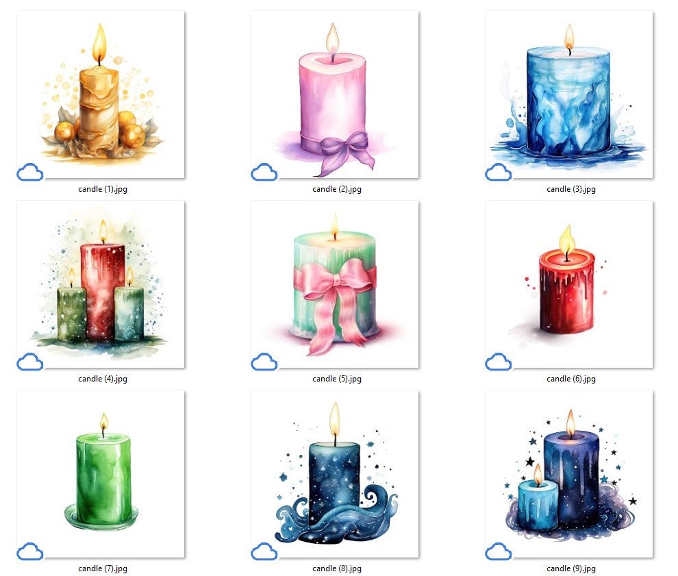 21 Enchanted Candle Watercolor Clipart Collection: Illuminating ...