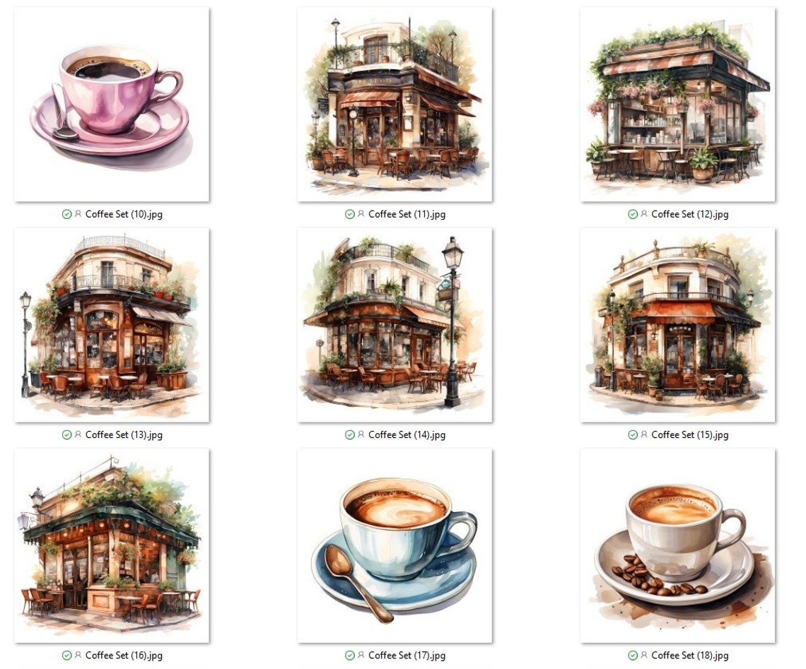 25 PNG Watercolour Coffee Shop Clipart Coffee PNG Digital Image ...