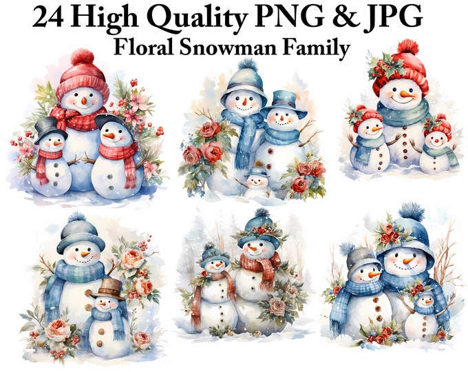 Snowman Family Clipart, Christmas or Winter Digital Art Instant ...