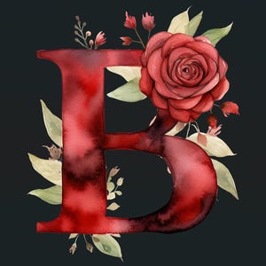 Red Rose Floral Alphabet Clipart: PNG, JPG, Scrapbooking (digital ...