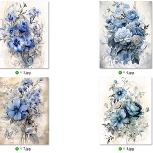 Blue Flowers Digital Paper: Watercolor Floral Scrapbook Kit (digital ...