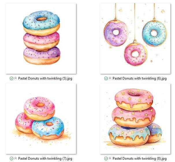 Watercolor Pastel Donuts Clipart: Twinkling Bakery Designs (PNG) - Etsy
