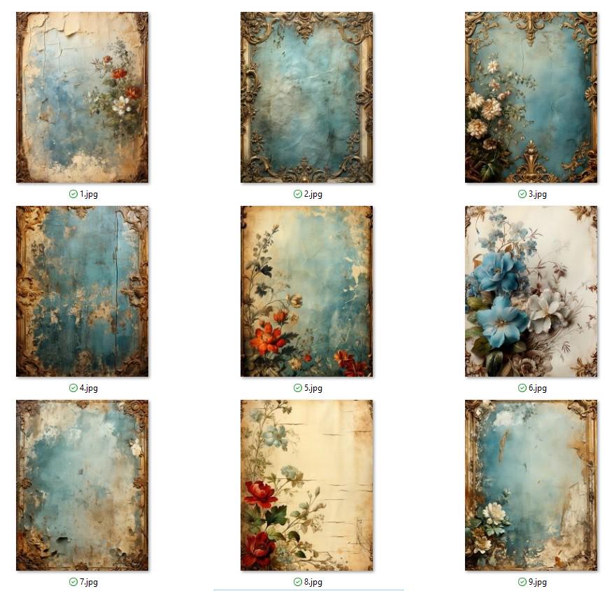 Vintage Floral Frame Digital Paper: Rustic Scrapbook Designs (digital ...