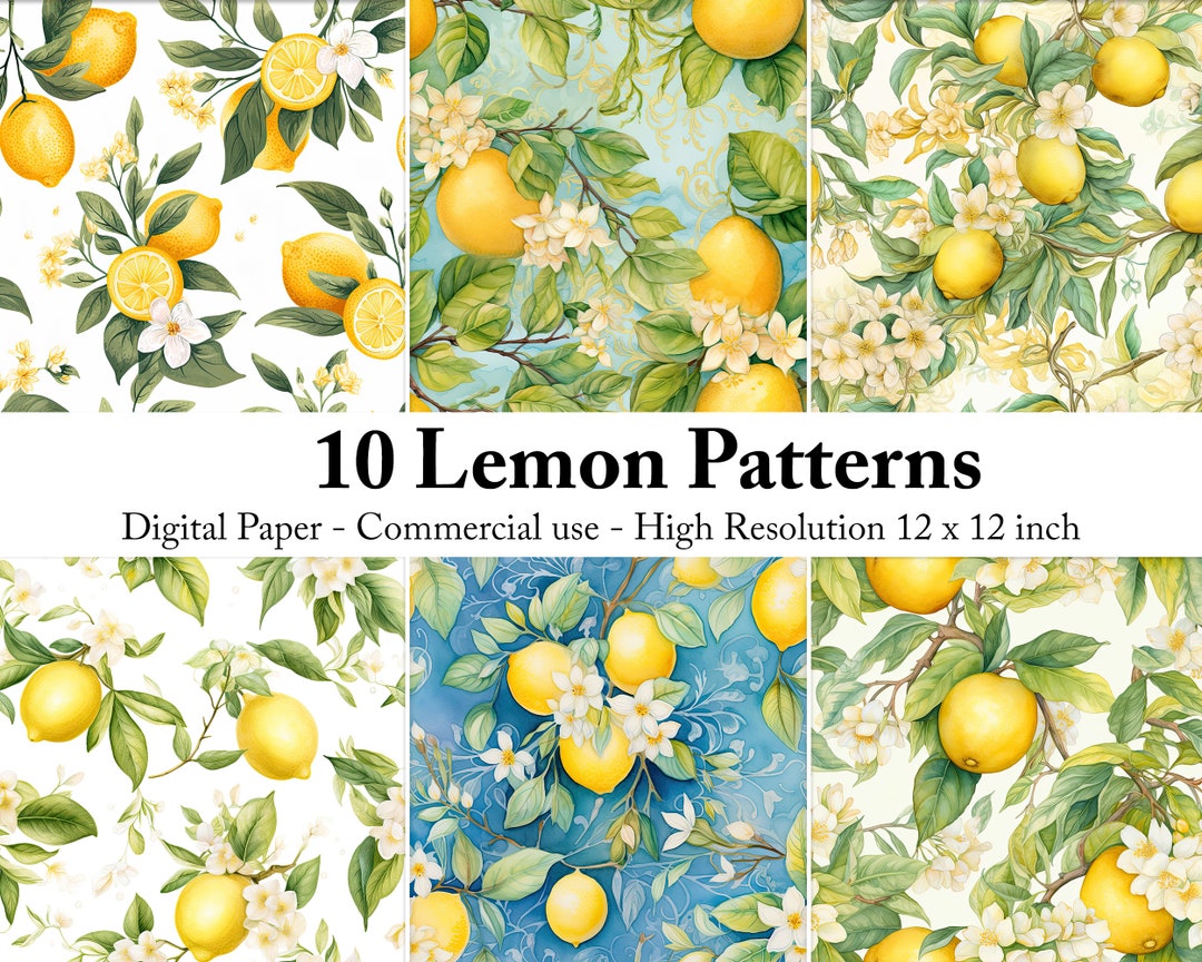 Lemon Bliss Digital Paper Set | Seamless Lemon Patterns | Zesty Fruit ...