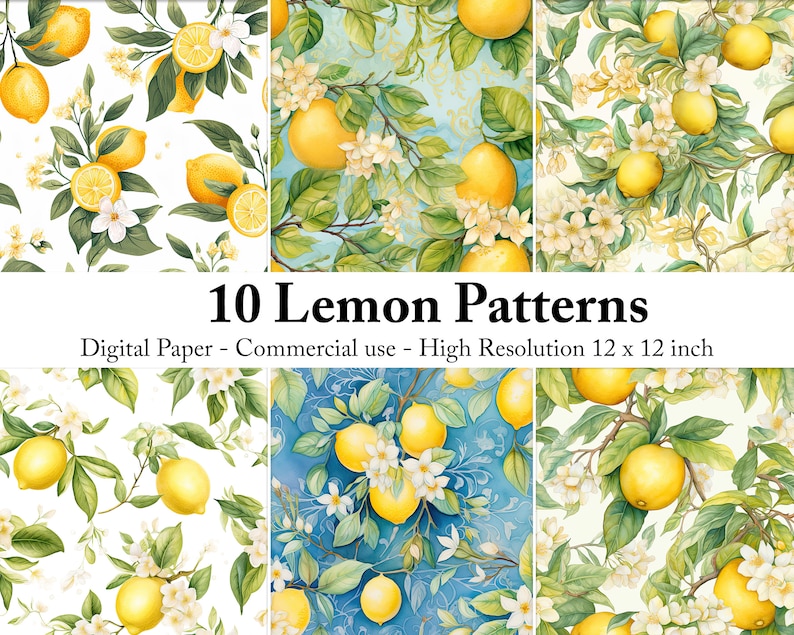 Lemon Bliss Digital Paper Set | Seamless Lemon Patterns | Zesty Fruit ...
