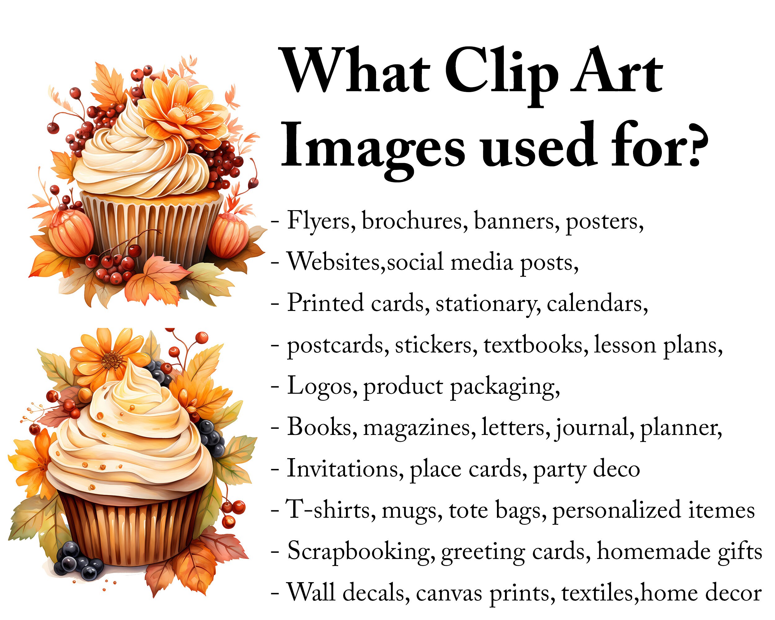 Autumn Cupcake Clipart Bundle: Watercolor Floral Designs (PNG & JPG) - Etsy