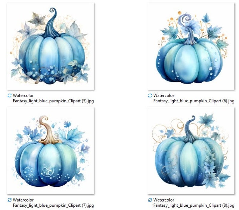 10 PNG Blue Pumpkin Watercolor Clipart Fall Clipart Autumn - Etsy